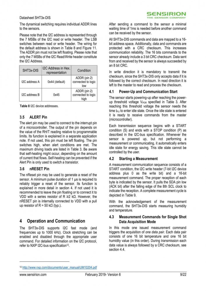 SHT3x-DIS datasheet page 9