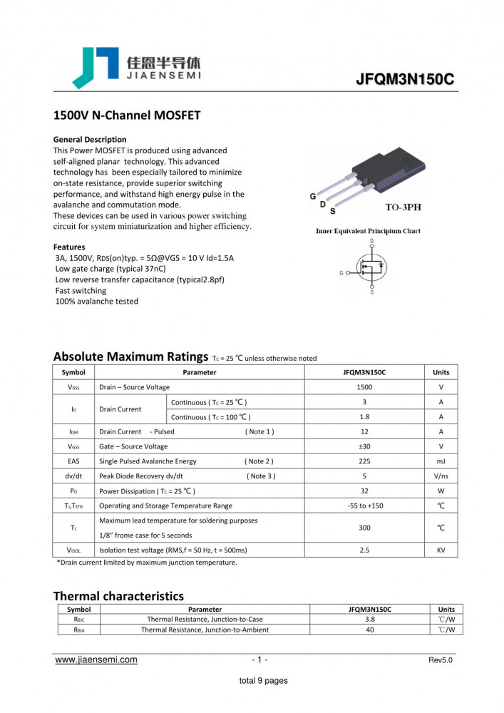 JFQM3N150C datasheet page 1