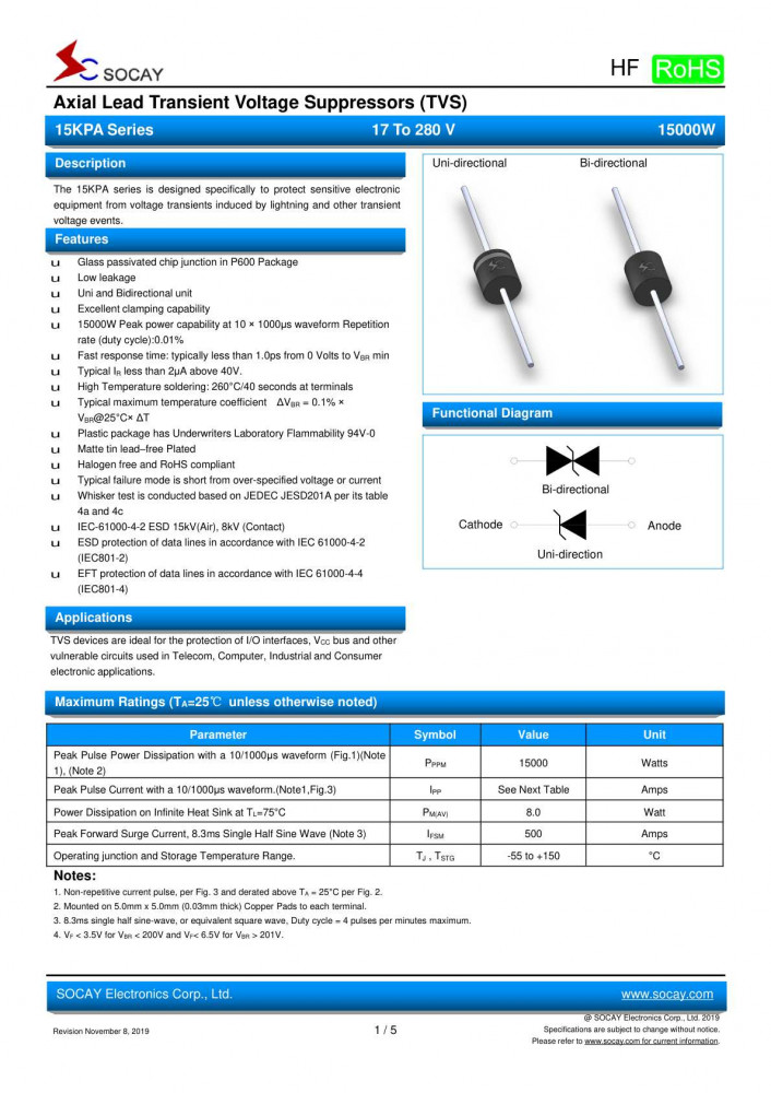 15KPA series datasheet page 1