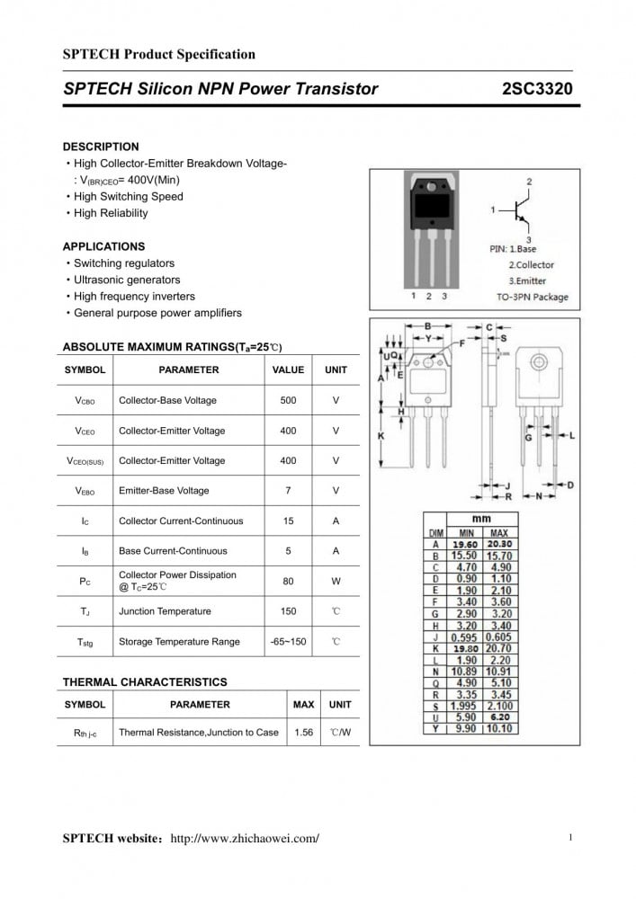 2SC3320 SPTECH datasheet page 1