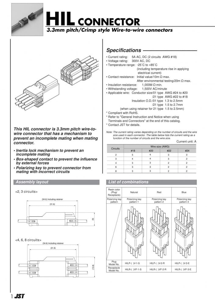 JST HIL connector catalogue page 1