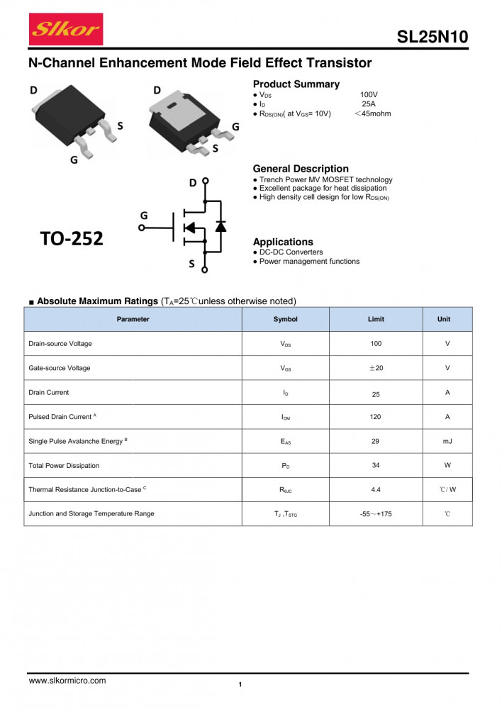 SL25N10 datasheet page 1