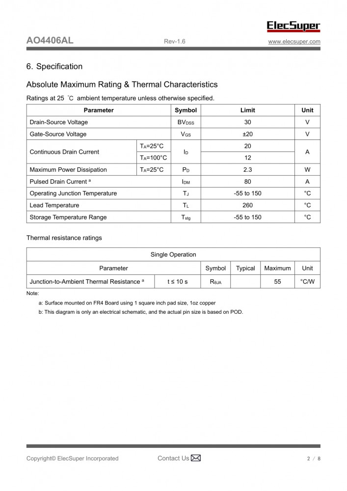 AO4406AL datasheet page 2