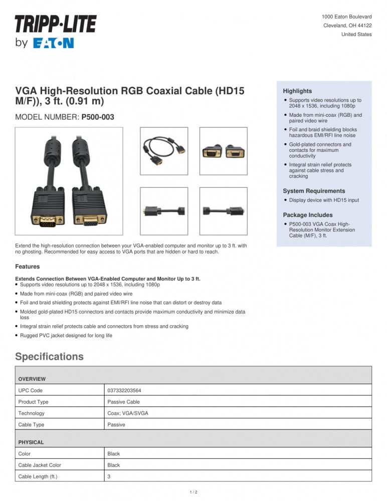 P500-003 technical document page 1