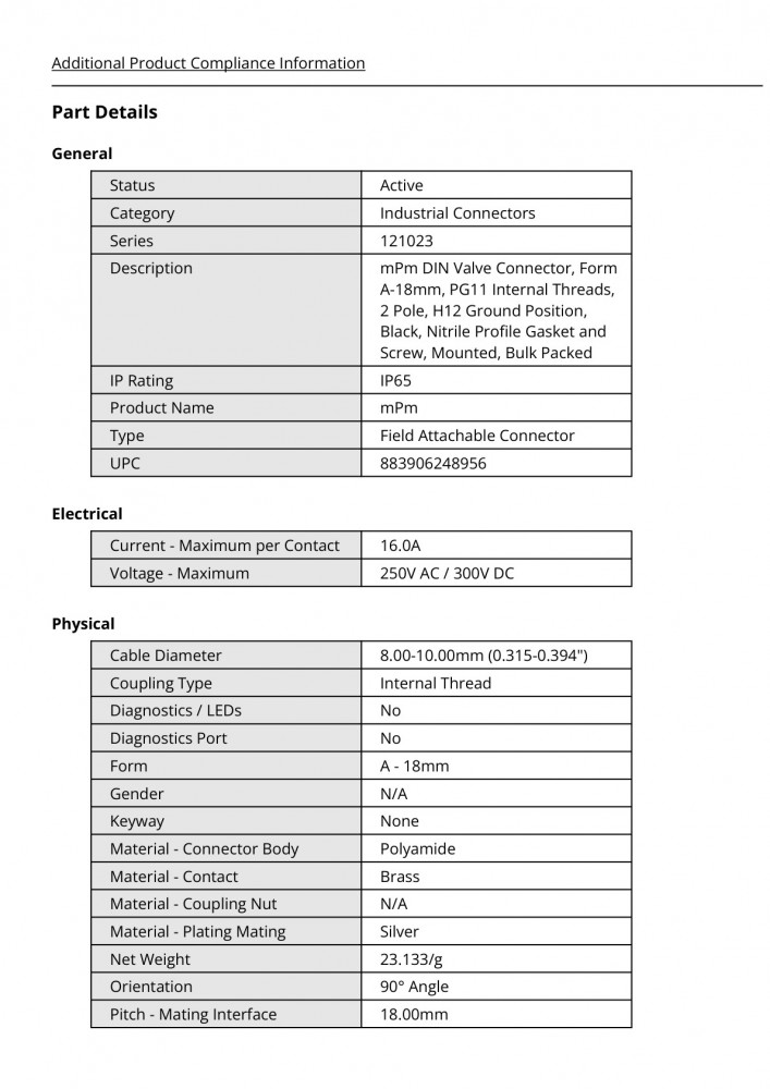MOLEX C18 DIN valve connector qualification document page 2