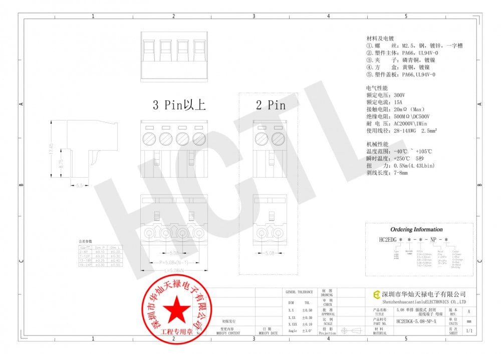 HCTL HC2EDGK-5.08 terminal block drawing page