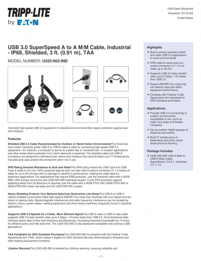 U325-003-IND technical document page 1