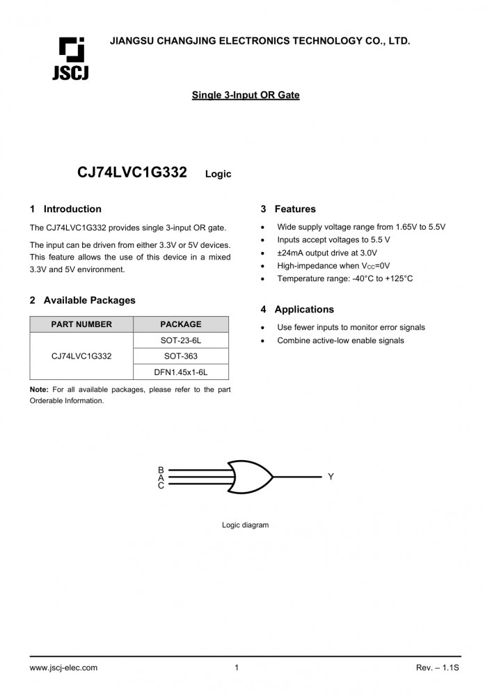 CJ74LVC1G332R6N datasheet page 1
