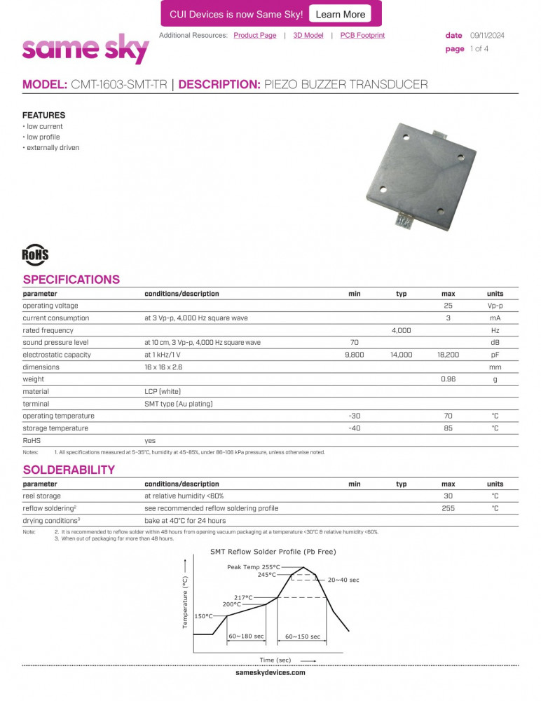 CMT-1603-SMT-TR datasheet page 1