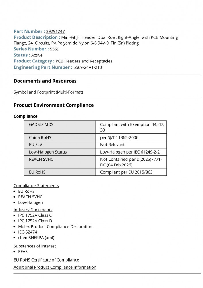 Mini-Fit Plus HCS technical document page 1