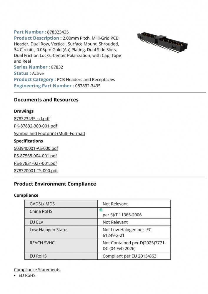 Molex 878323435 technical drawing page 1