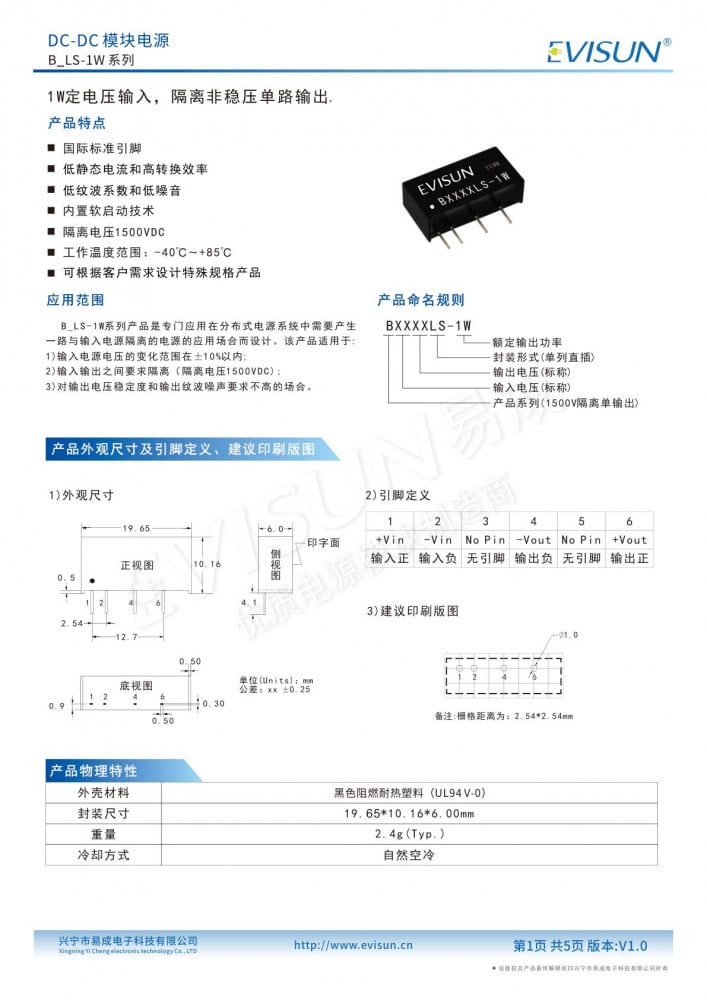 EVISUN B2412LS-1W datasheet page 1
