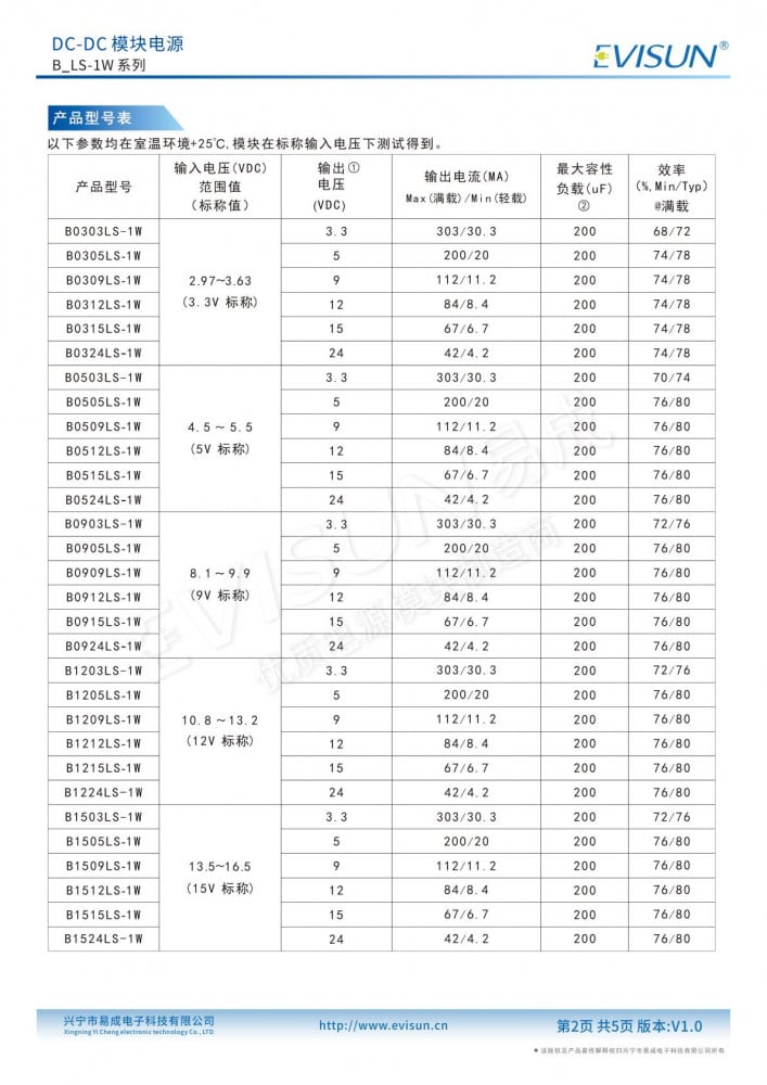 EVISUN B2412LS-1W datasheet page 2
