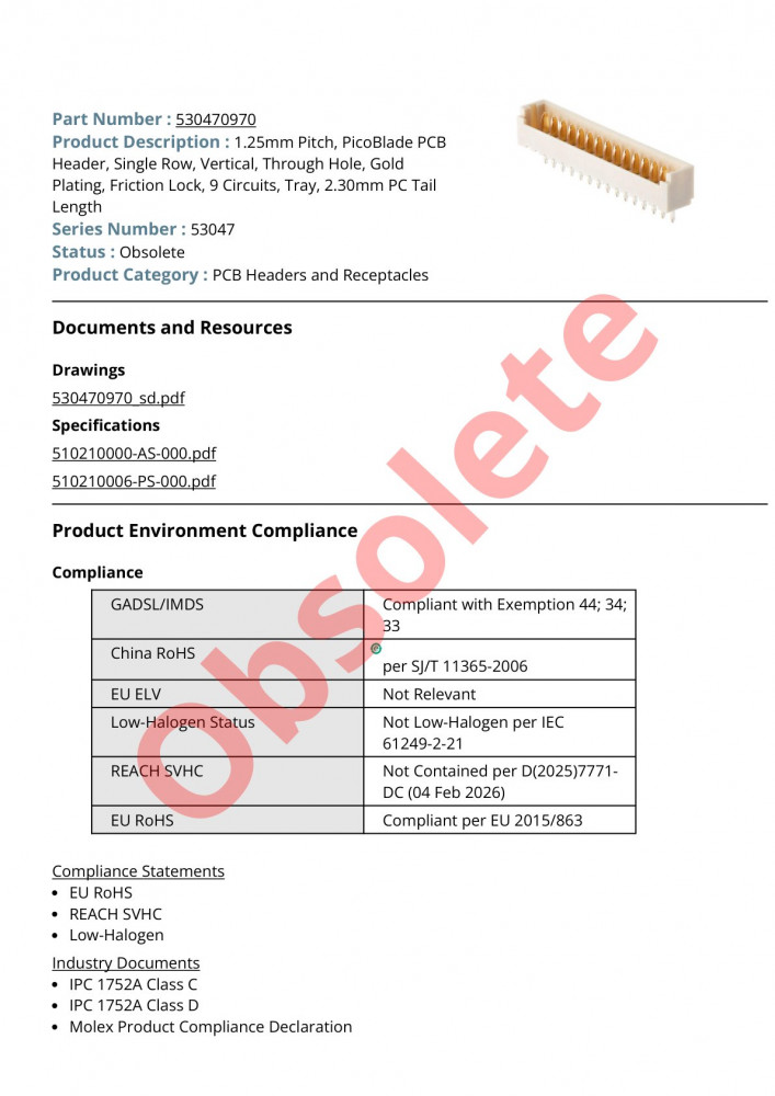 MOLEX 530470970 technical drawing page 1