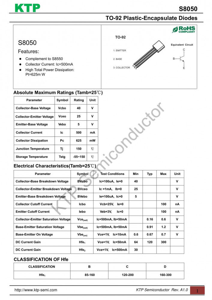 KTP S8050 datasheet preview