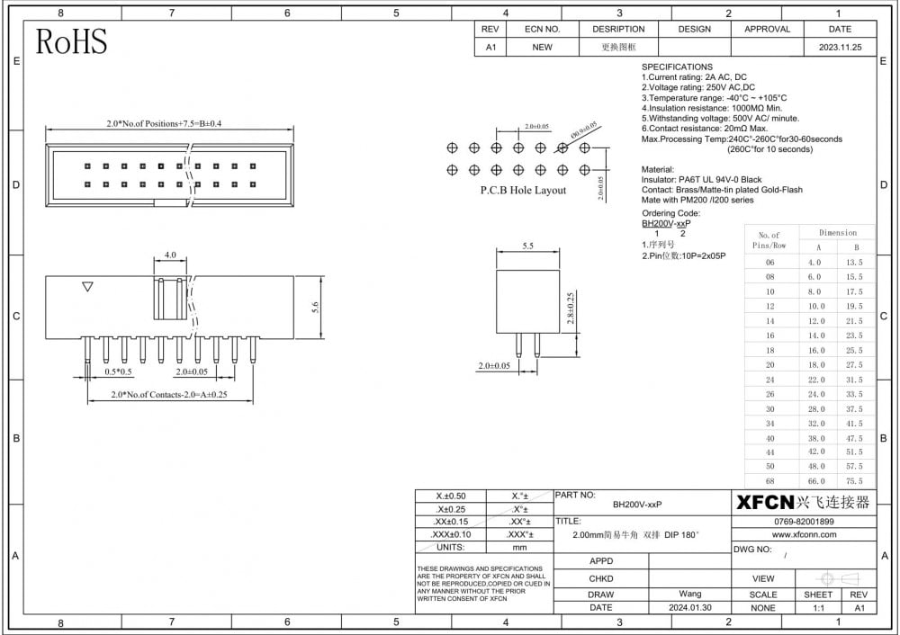 XFCN BH200V-40P technical drawing preview