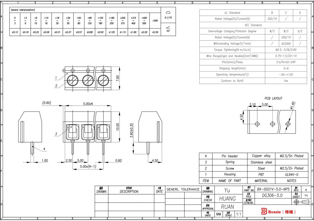 BX-DG01V-5.0-2P5 technical drawing and specification page