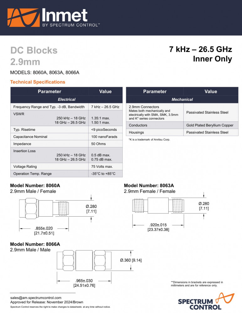 Spectrum Control 2.9 mm DC block documentation image