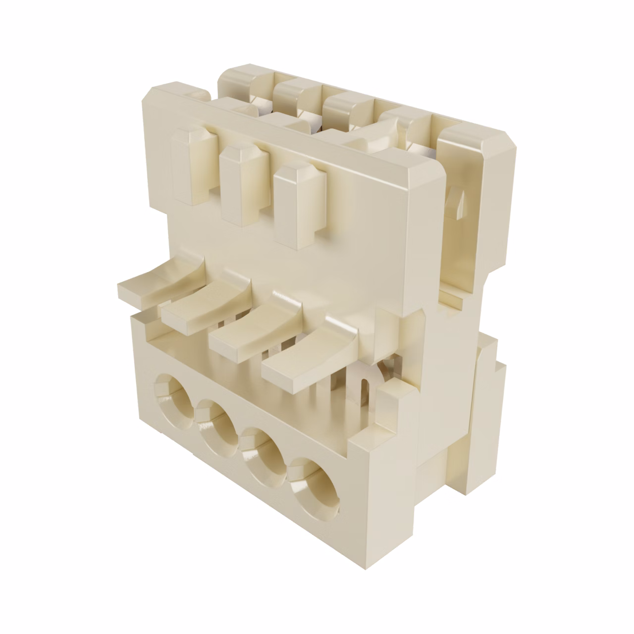 Appli-Mate RAST 2.5 Connector, 2.50mm Pitch, Female, 4 Circuits, Positions A and E Removed, Polarizing Rib Between 3/4, Locking Pips, Open Endwalls, Tin Plating for sale