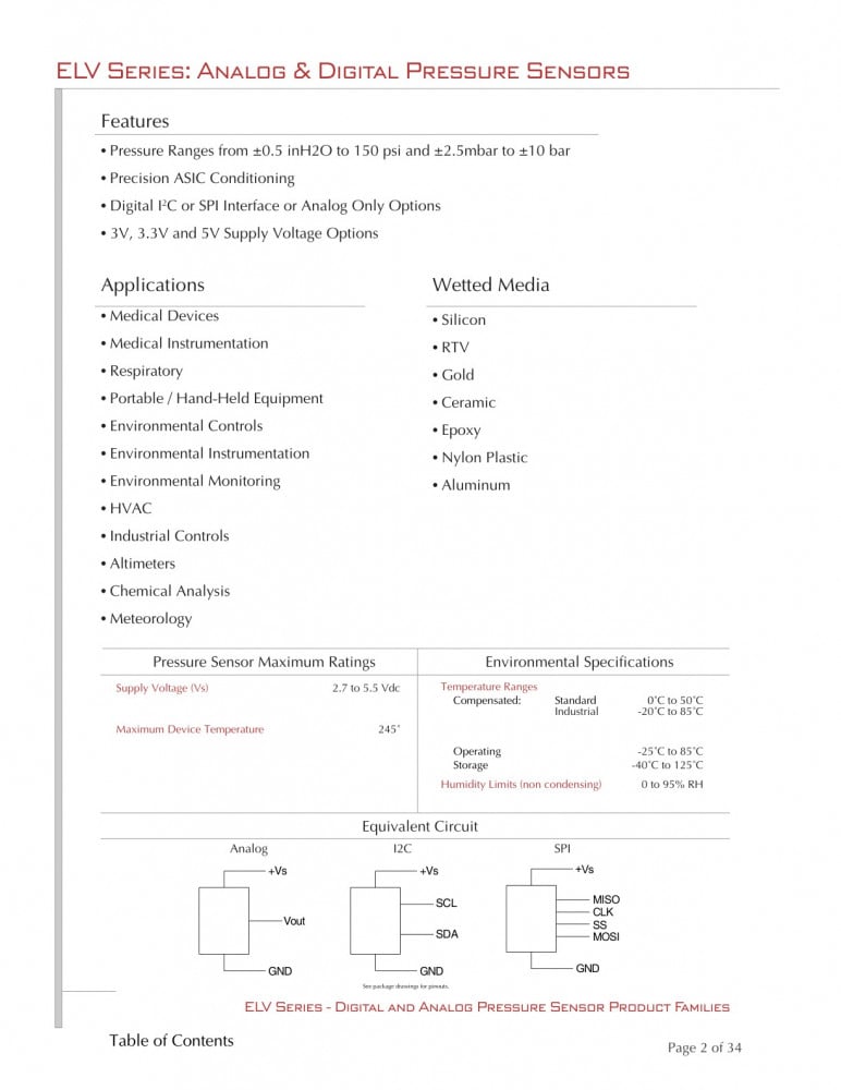 ELV pressure sensor datasheet page 2
