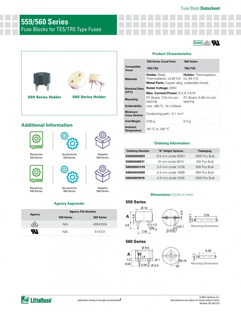 Littelfuse 560 Series fuse holder datasheet page 1