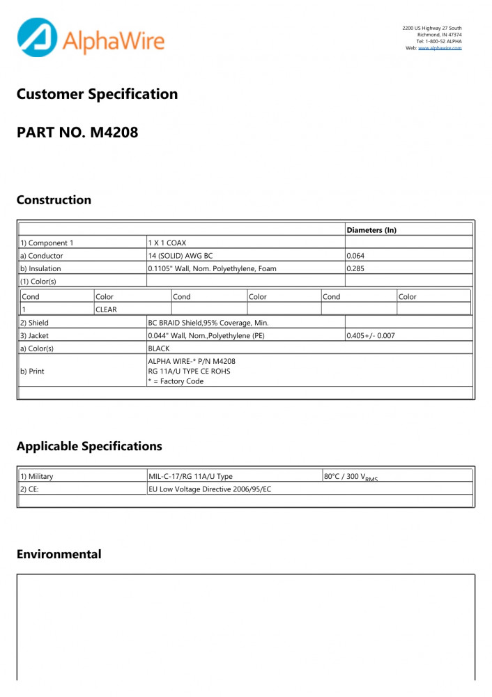 Alpha Wire M4208 technical document page 1