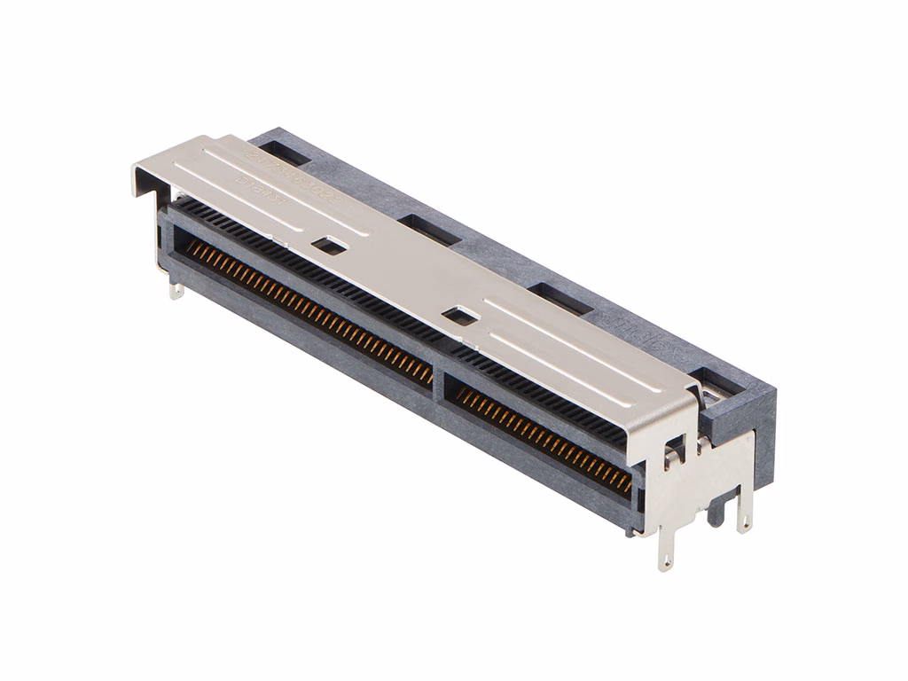 Mini Cool Edge (MCIO) Connector, Right-Angle, 16x PCIe Gen5, 124 Circuits, 0.375µm Gold (Au) Plated Contact, 2.20mm Solder Peg Length, 1.27µm Nickel Plated Shell