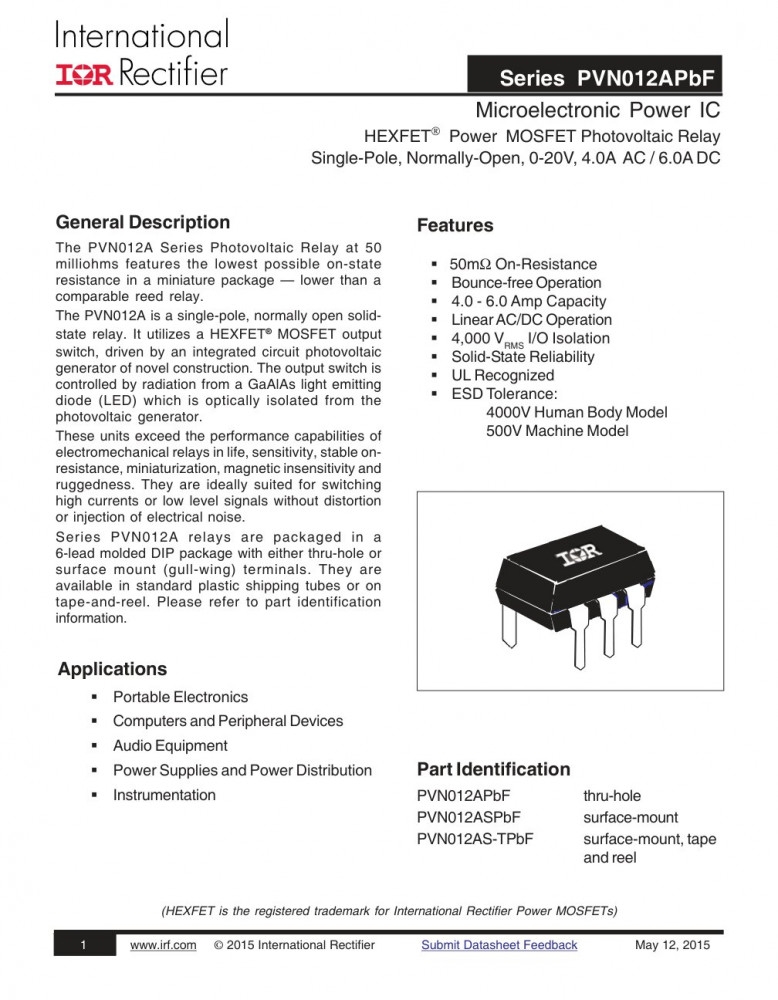 PVN012AS-TPBF datasheet page 1