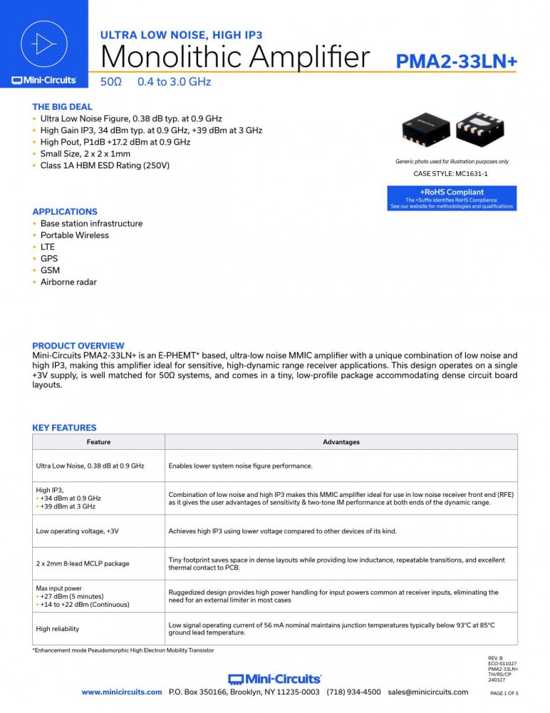 PMA2-33LN+ datasheet page 1