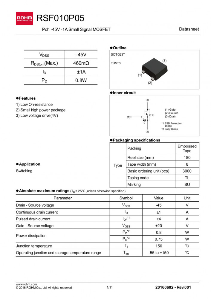 RSF010P05TL datasheet page 1