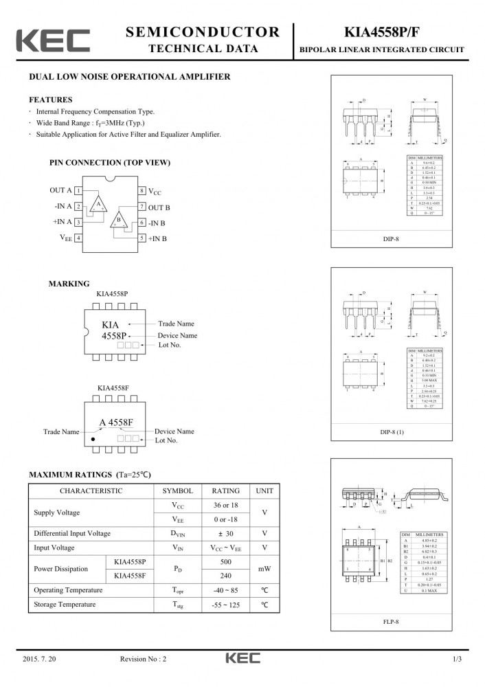 KIA4558P/P datasheet page 1