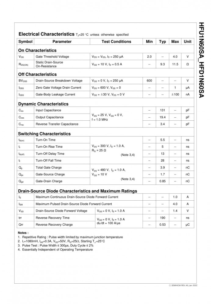 HFD1N60SA datasheet page 2