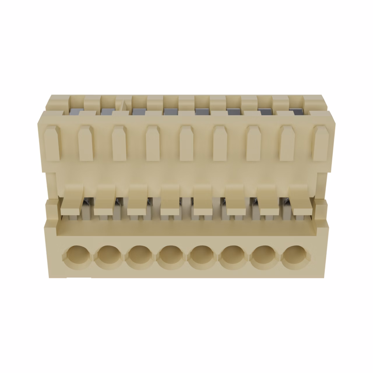 Appli-Mate RAST 2.5 IDT Connector, 2.50mm Pitch, Direct/Indirect, Female, Beaded Terminal, 8 Circuits, All Position Keys, Open Endwalls, Polarizing Rib Between 2/3, Brown Color Stripe for sale