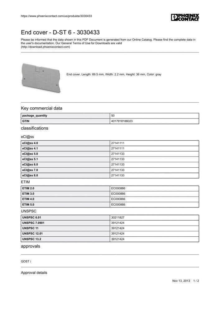 Phoenix Contact D-ST 6 3030433 product document page 1