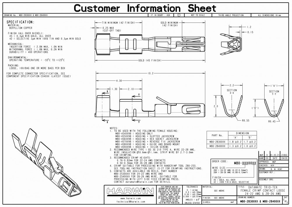 Harwin M80-2830042 technical drawing