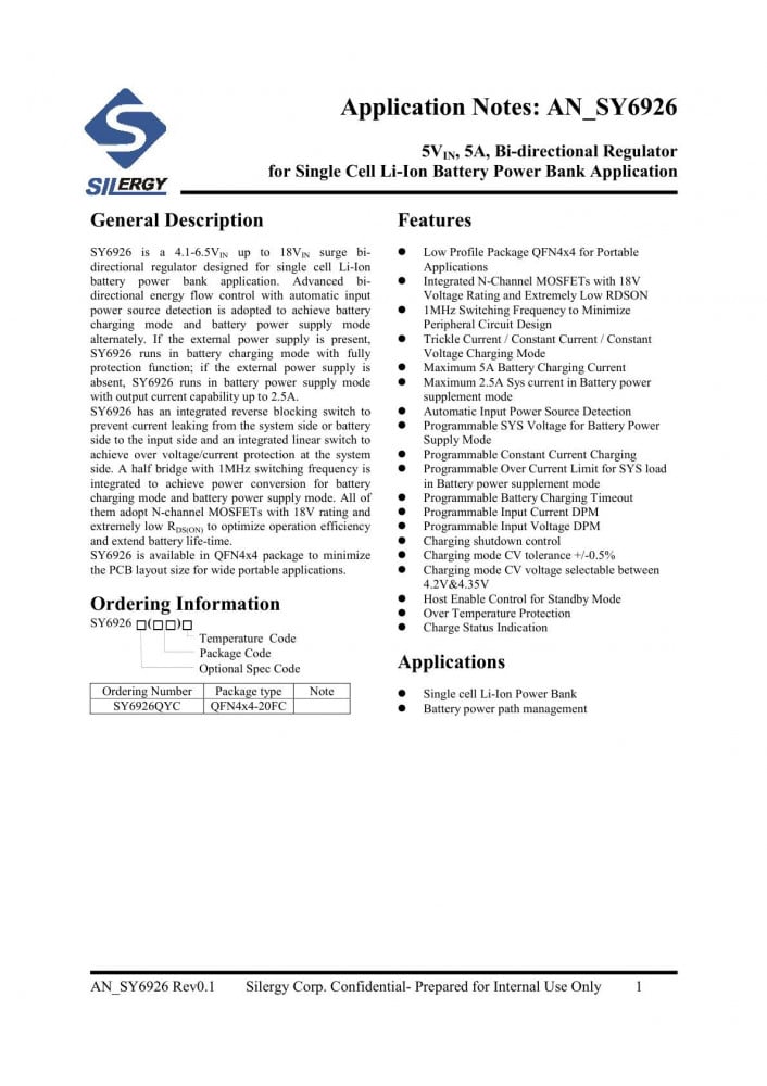 SY6926QYC datasheet page 1