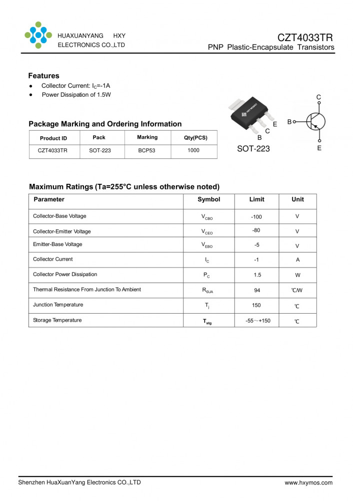 CZT4033TR-HXY datasheet page 1