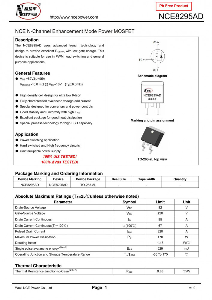 NCE8295AD datasheet page 1