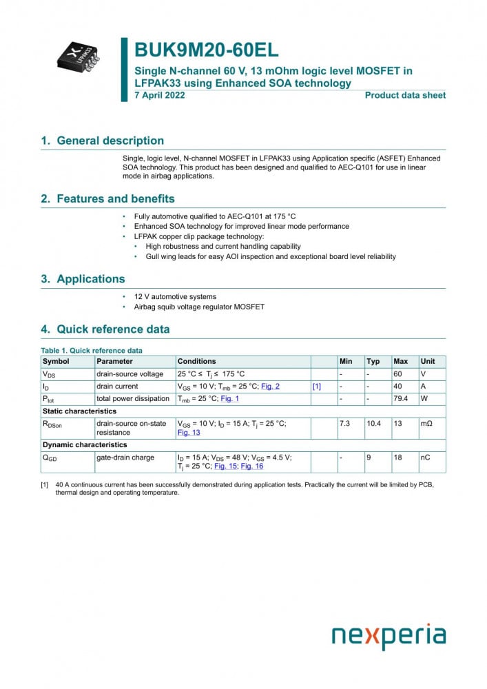 BUK9M20-60EL datasheet page 1