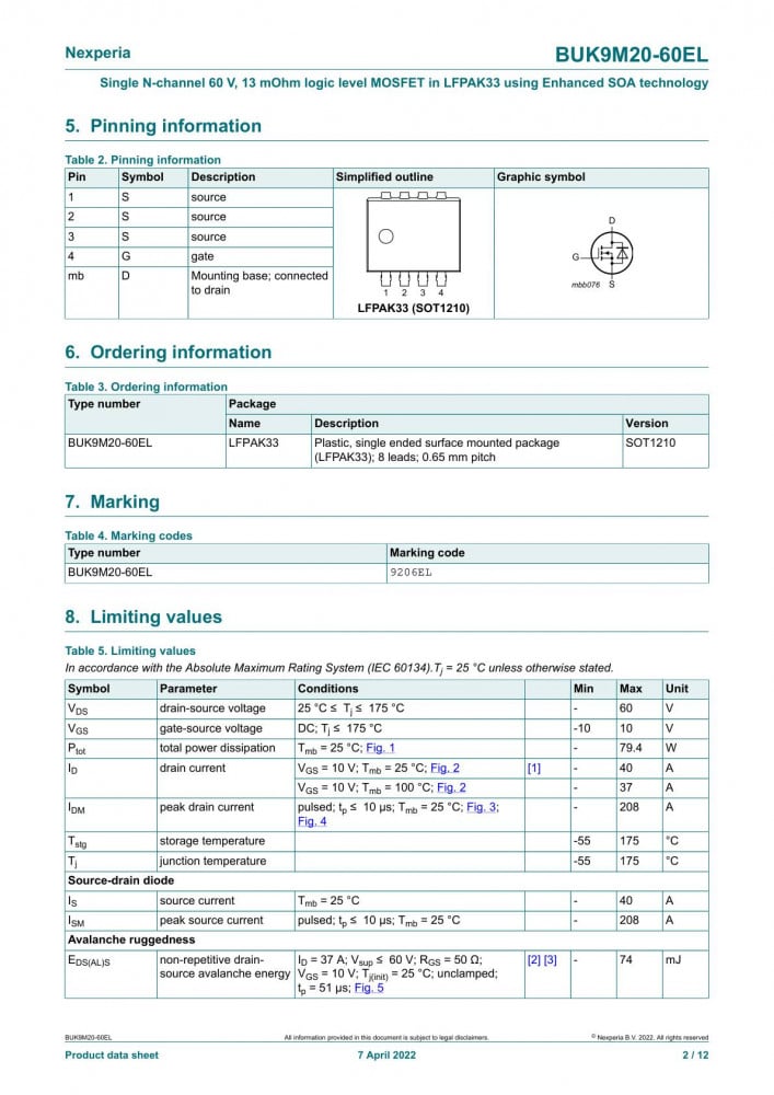 BUK9M20-60EL datasheet page 2