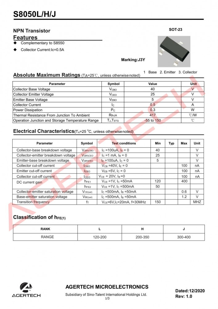 S8050H datasheet page 1