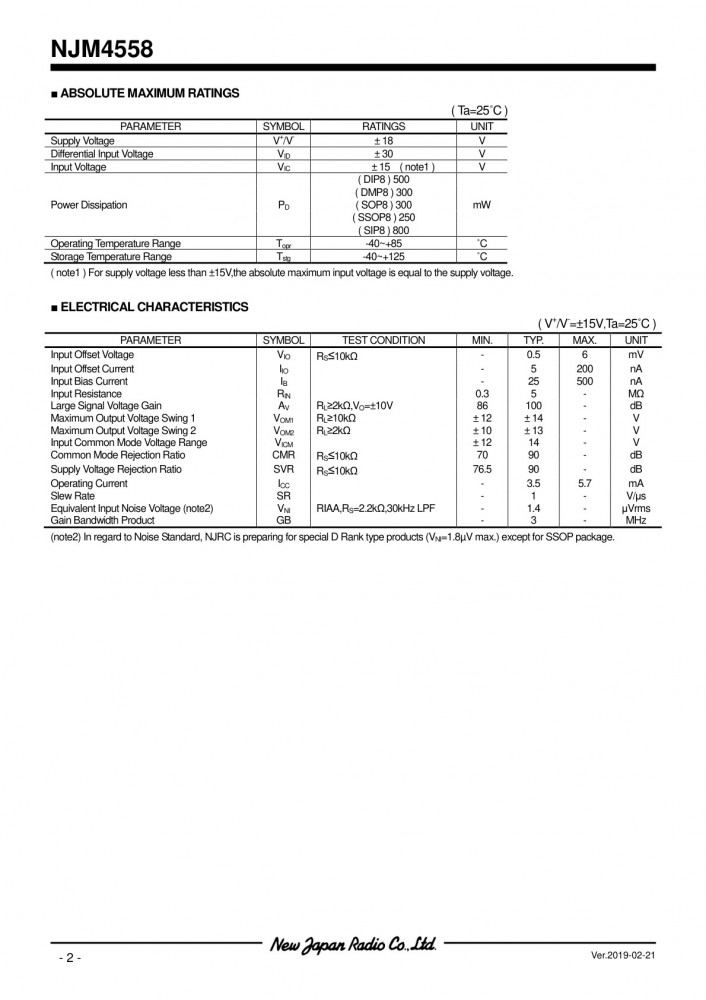 NJM4558D datasheet page 2