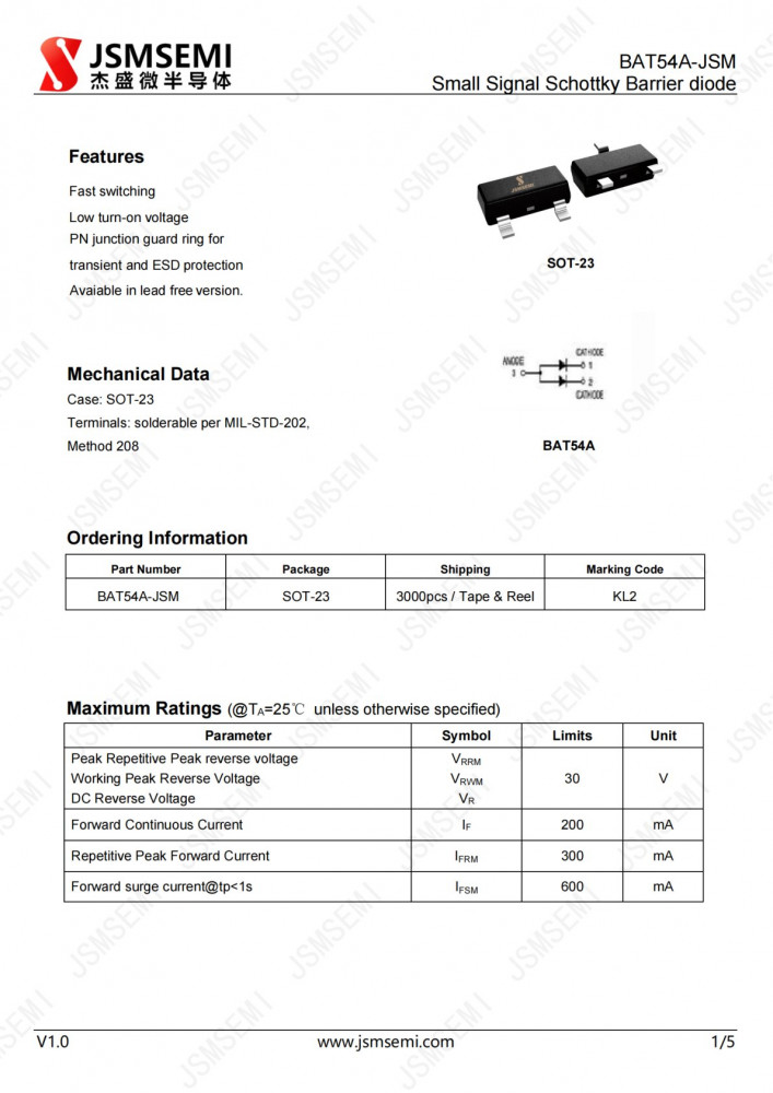 BAT54A-JSM datasheet page 1