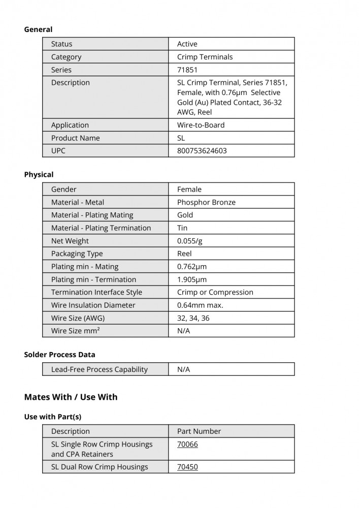 MOLEX SL product specification page 2