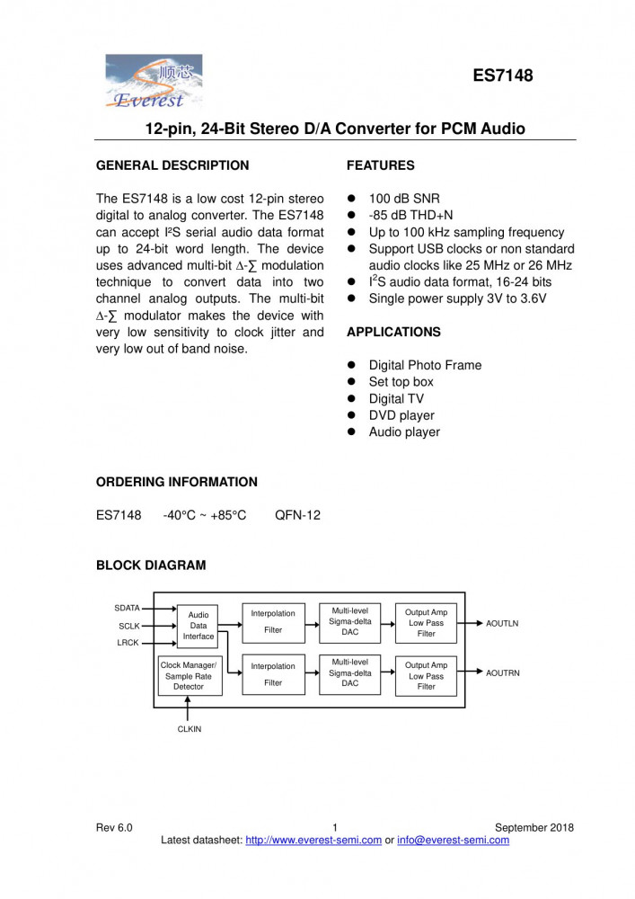 ES7148 datasheet page 1
