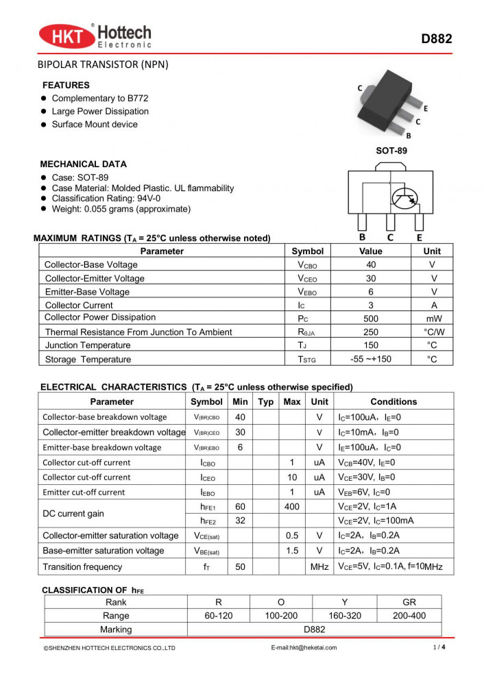 D882 datasheet page 1