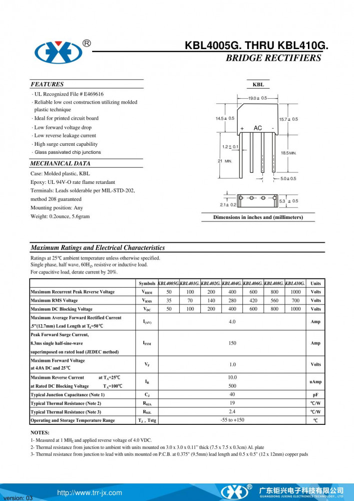 JUXING KBL410G datasheet page 1