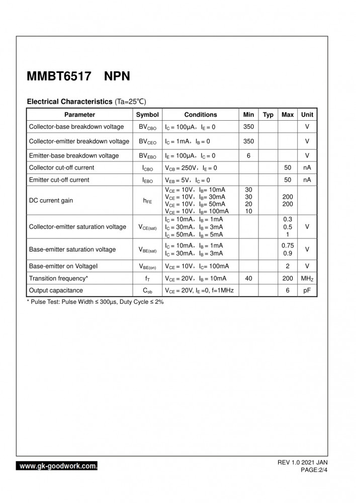 MMBT6517 technical document page 2