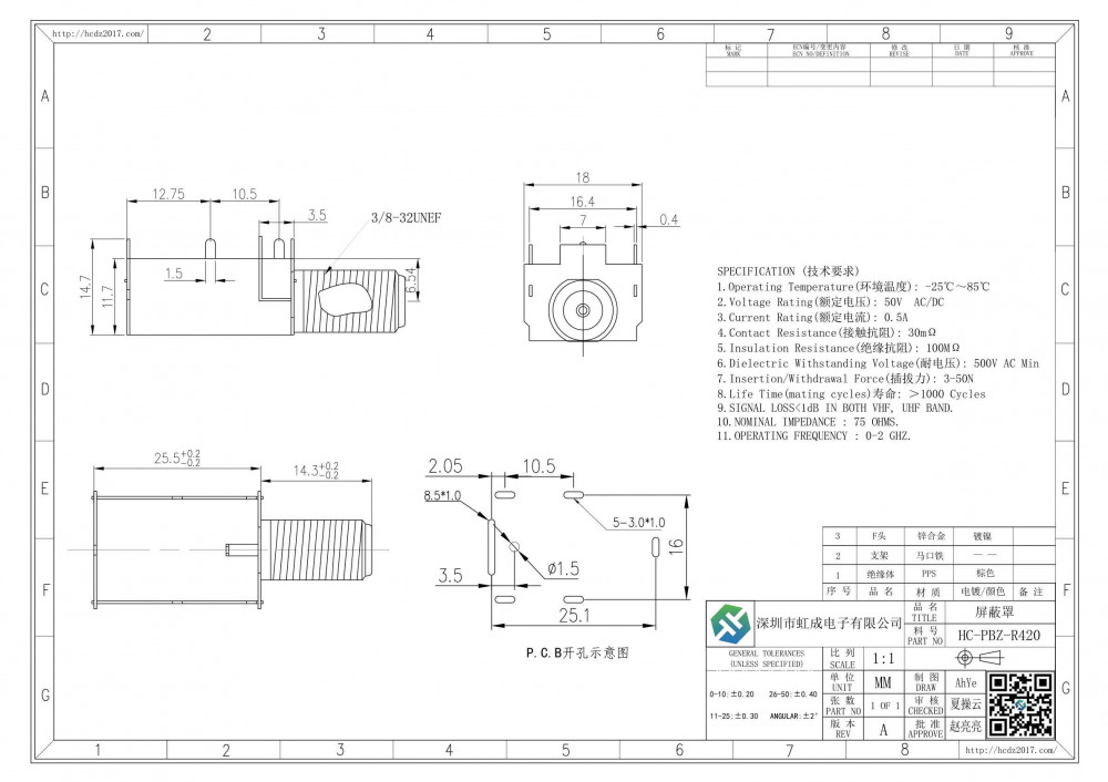 HC-PBZ-R420 technical drawing and specification page