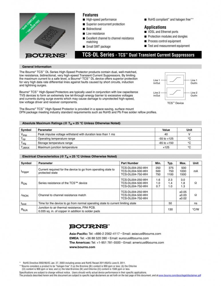 BOURNS TCS-DL series datasheet page 1
